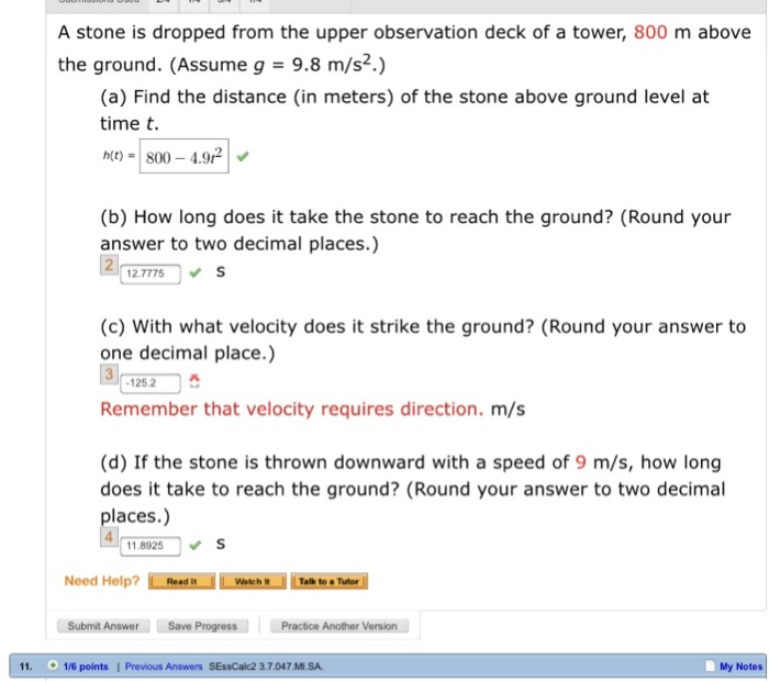 Solved A stone is dropped from the upper observation deck of | Chegg.com