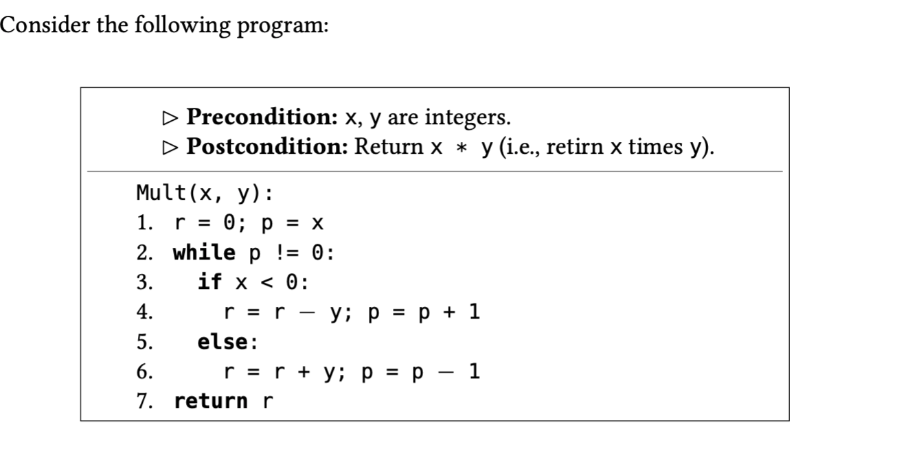 Solved Consider the following program: D Precondition: x, y | Chegg.com