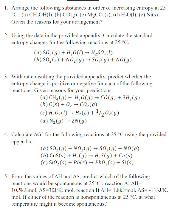 Solved 1. Arrange the following substances in order of | Chegg.com