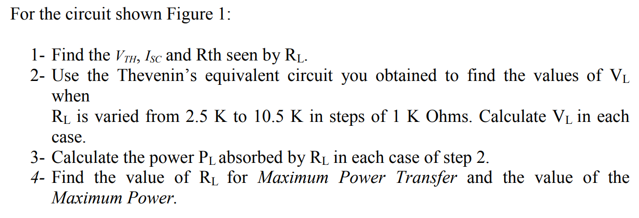 Solved For the circuit shown Figure 1: 1- Find the VTH,ISC | Chegg.com