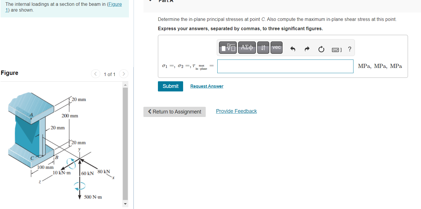 Solved The internal loadings at a section of the beam in | Chegg.com