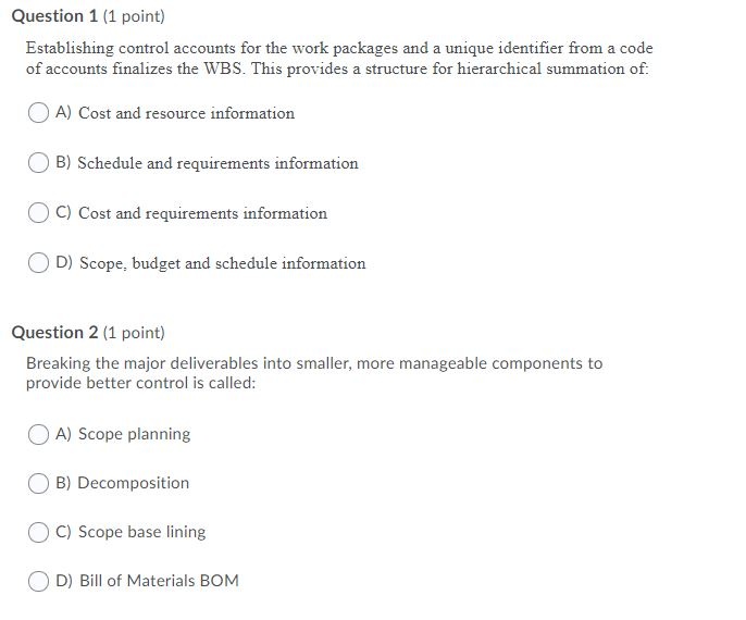 Solved Question 1 (1 point) Establishing control accounts | Chegg.com