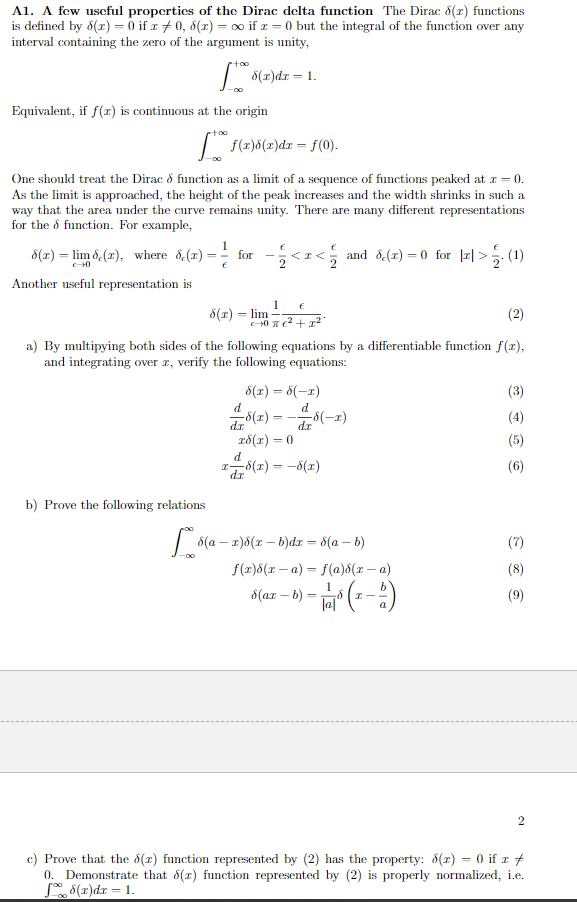 Solved A1. A few useful properties of the Dirac delta | Chegg.com