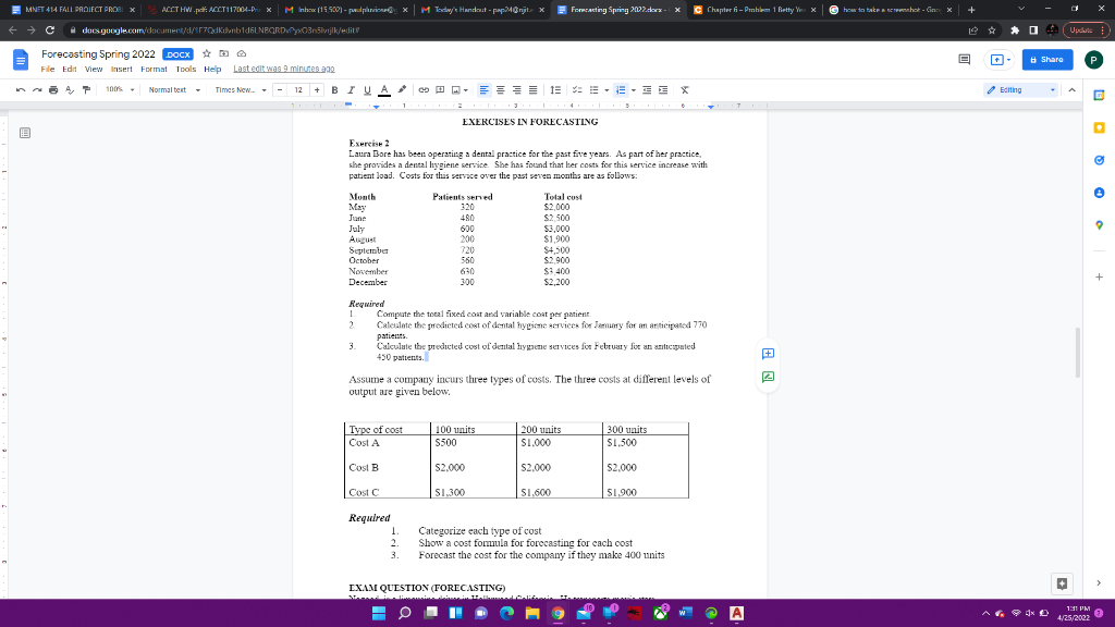 Solved Forecasting Spring 2022.xx Chapter 1 - Praha 1 Betty | Chegg.com