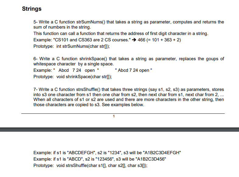 Solved 5- Write a C function strSumNums() that takes a | Chegg.com