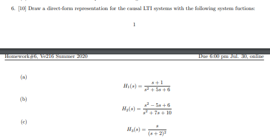 Solved 6. [10] Draw a direct-form representation for the | Chegg.com