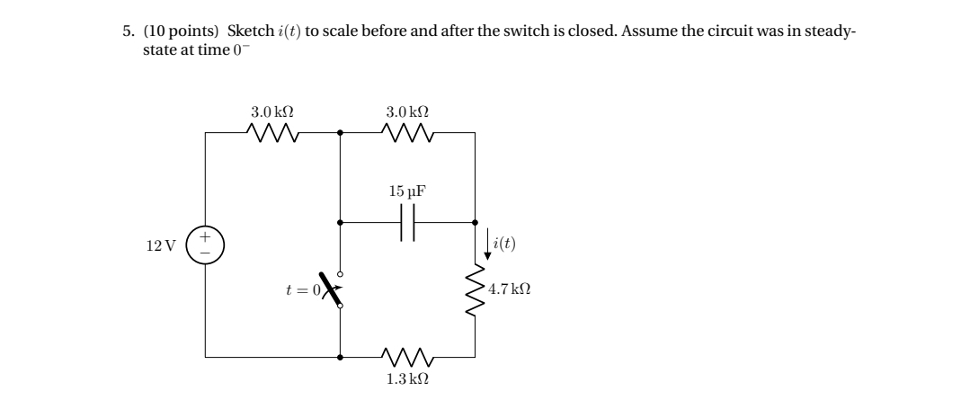 Solved (10 ﻿points) ﻿Sketch i(t) ﻿to scale before and after | Chegg.com