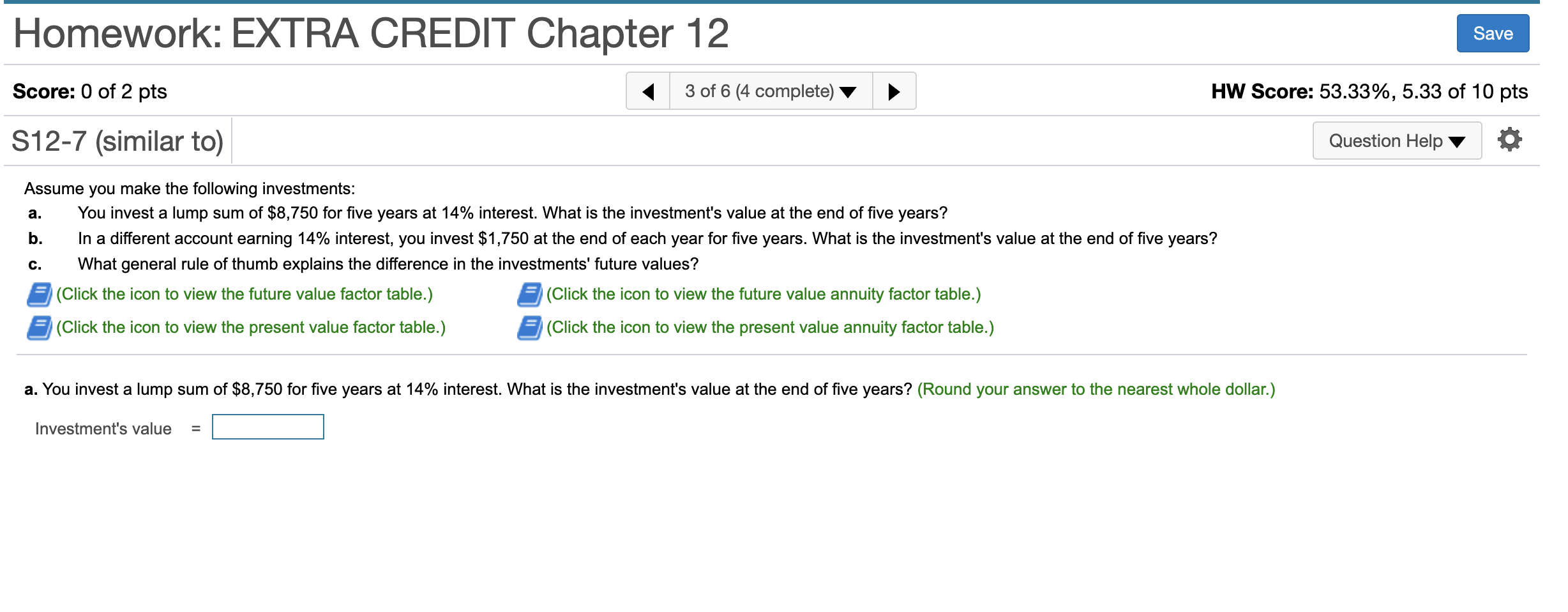 Solved Homework: EXTRA CREDIT Chapter 12 Save Score: 0 of 2 | Chegg.com