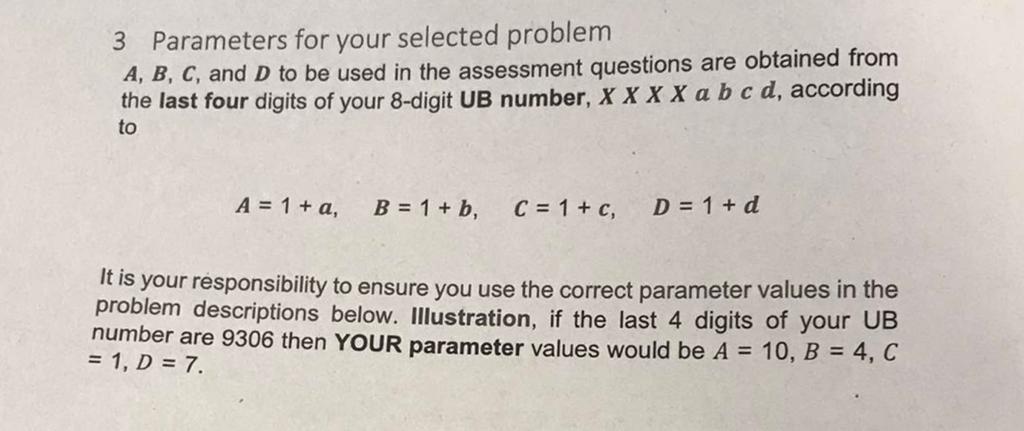 Solved 3 Parameters for your selected problem A,B,C, and D | Chegg.com