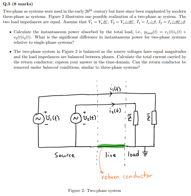 Solved Two-phase ac systems were used in the early 20th | Chegg.com