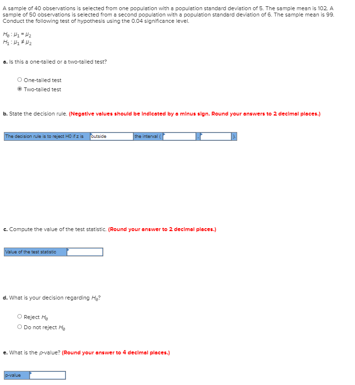 Solved A sample of 40 observations is selected from one | Chegg.com