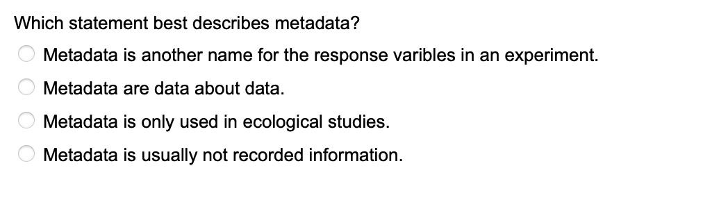 Solved Which statement best describes metadata? Metadata is | Chegg.com