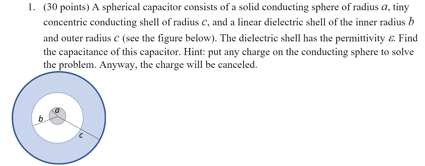 Solved 1. (30 points) A spherical capacitor consists of a | Chegg.com