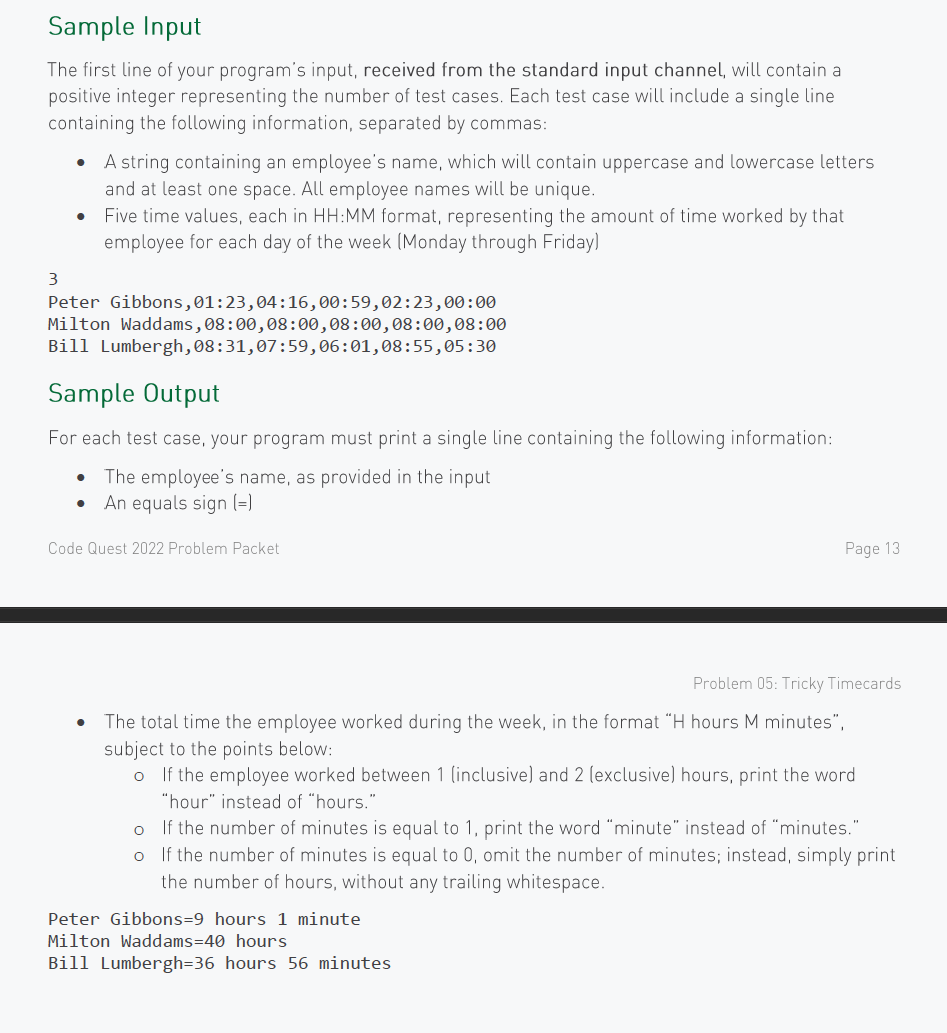 Sample Input The first line of your program's input, | Chegg.com
