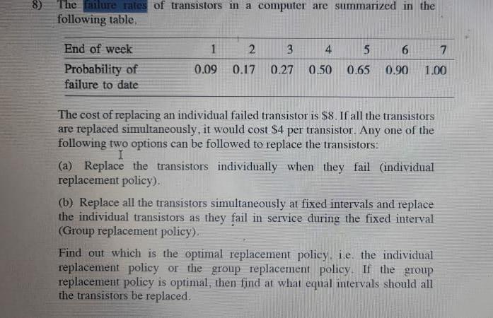 Solved 8) The failure rates of transistors in a computer are | Chegg.com