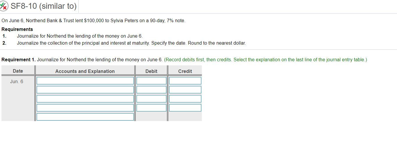 Solved SF8-10 (similar to) On June 6, Northend Bank & Trust | Chegg.com