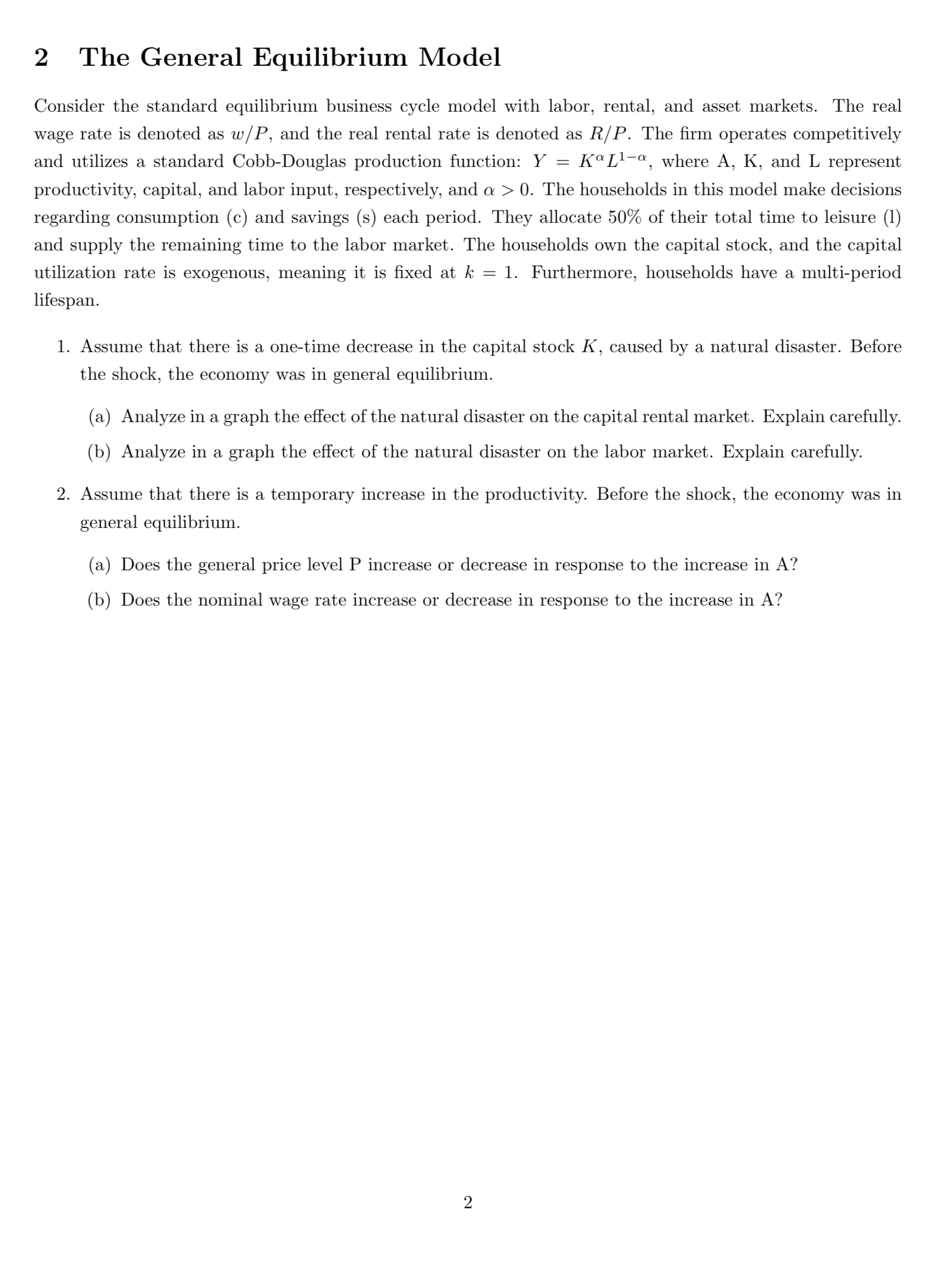 Solved 2 The General Equilibrium Model Consider the standard | Chegg.com