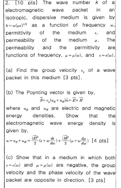 Solved 2. (10 pts] The wave number K of a electromagnetic | Chegg.com