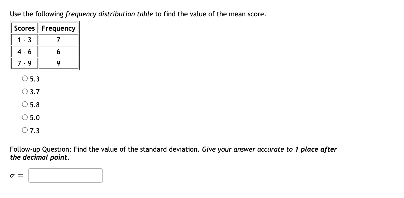 Solved Use the following frequency distribution table to | Chegg.com