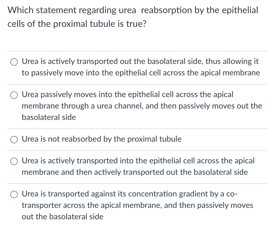 Solved Which statement regarding urea reabsorption by | Chegg.com