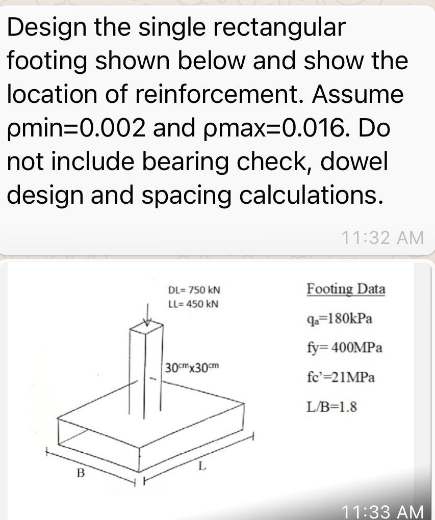 Solved Design the single rectangular footing shown below and | Chegg.com