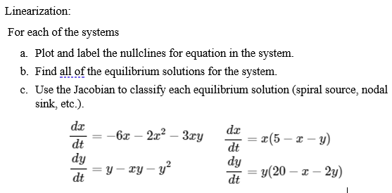 Solved Linearization: For each of the systems a. Plot and | Chegg.com
