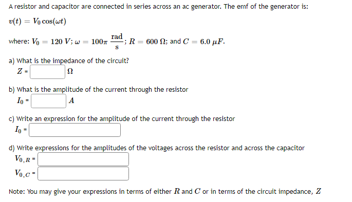 Solved A resistor and capacitor are connected in series | Chegg.com