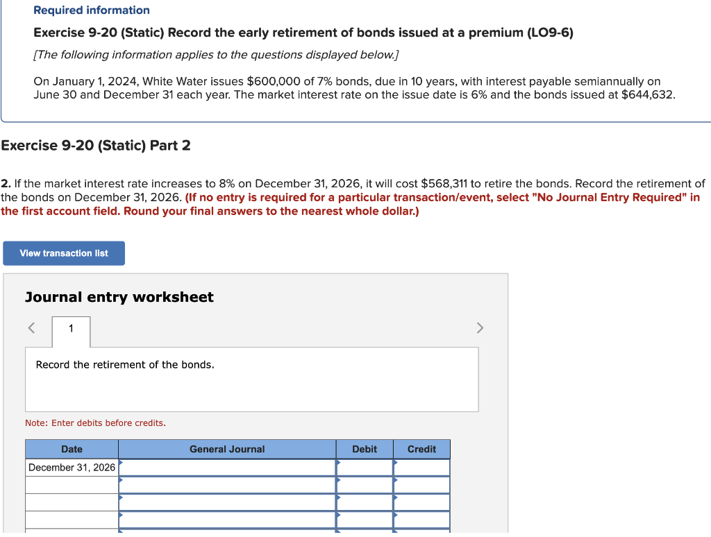 Solved Required information Exercise 9-20 (Static) Record | Chegg.com
