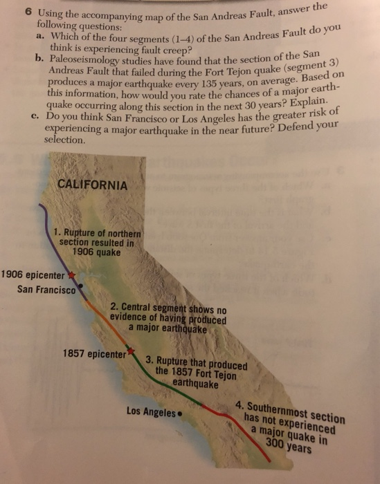 Solved 6 Usin g the accompanying map of the San Andreas | Chegg.com