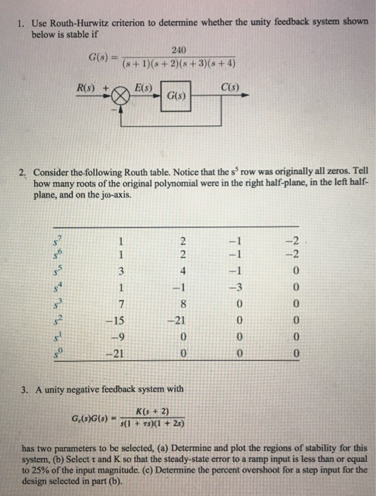 Solved 1. Use Routh-Hurwitz criterion to determine whether | Chegg.com Solved 1. Use Routh-Hurwitz criterion to determine whether | Chegg.com
