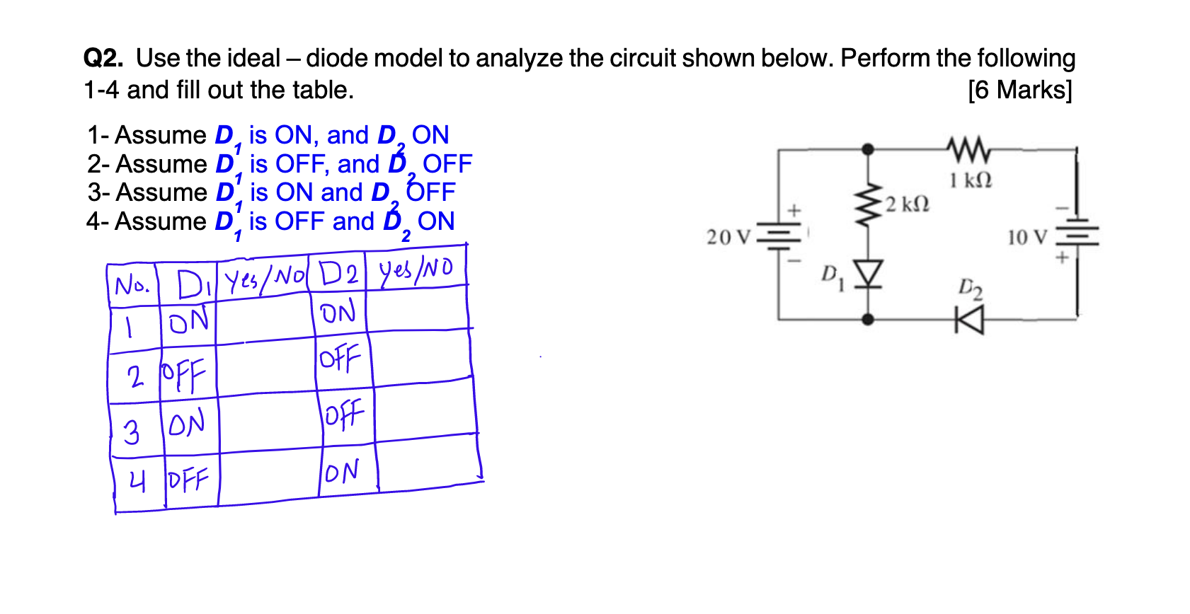 Solved Q2. Use the ideal - diode model to analyze the | Chegg.com