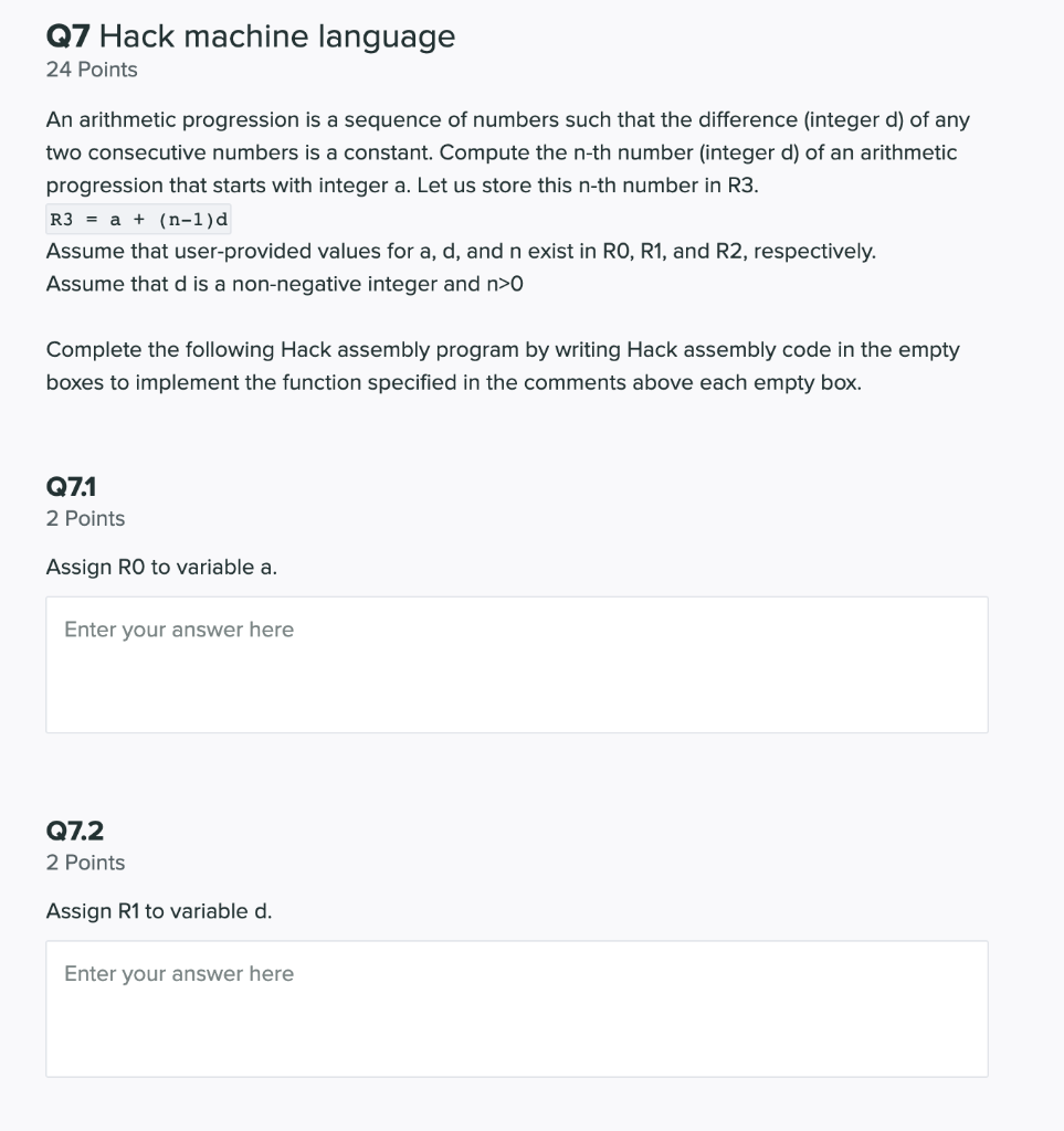 Solved Q7 Hack machine language 24 Points An arithmetic | Chegg.com