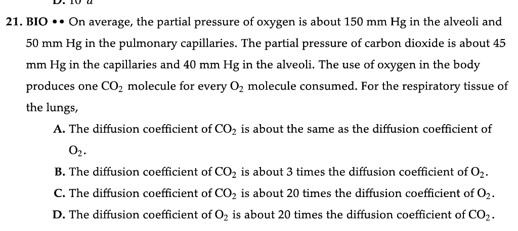 Solved 21. BIO ∙ On average, the partial pressure of oxygen | Chegg.com
