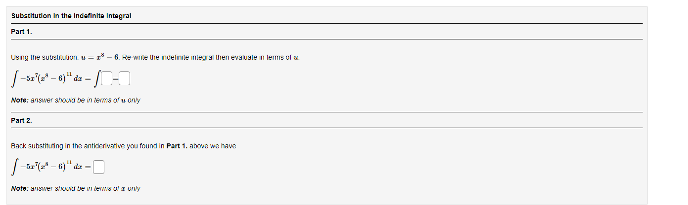 Solved Using the substitution: u=x8−6. Re-write the | Chegg.com