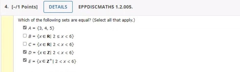 Solved 4. (-/1 Points] DETAILS EPPDISCMATH5 1.2.005. = Which | Chegg.com