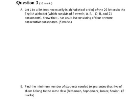 Solved Question 3 (10 marks) A Let L be a list (not | Chegg.com