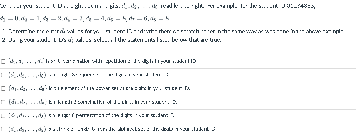 Solved Consider your student ID as eight decimal digits, \\( | Chegg.com