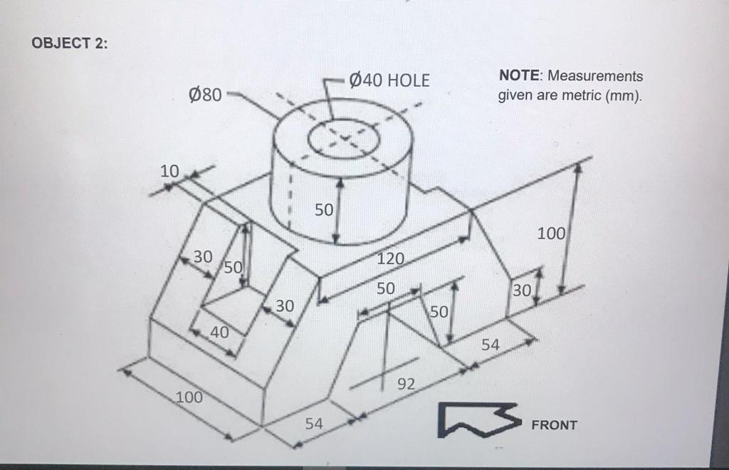 Solved Draw the top, front & right side orthographic views | Chegg.com
