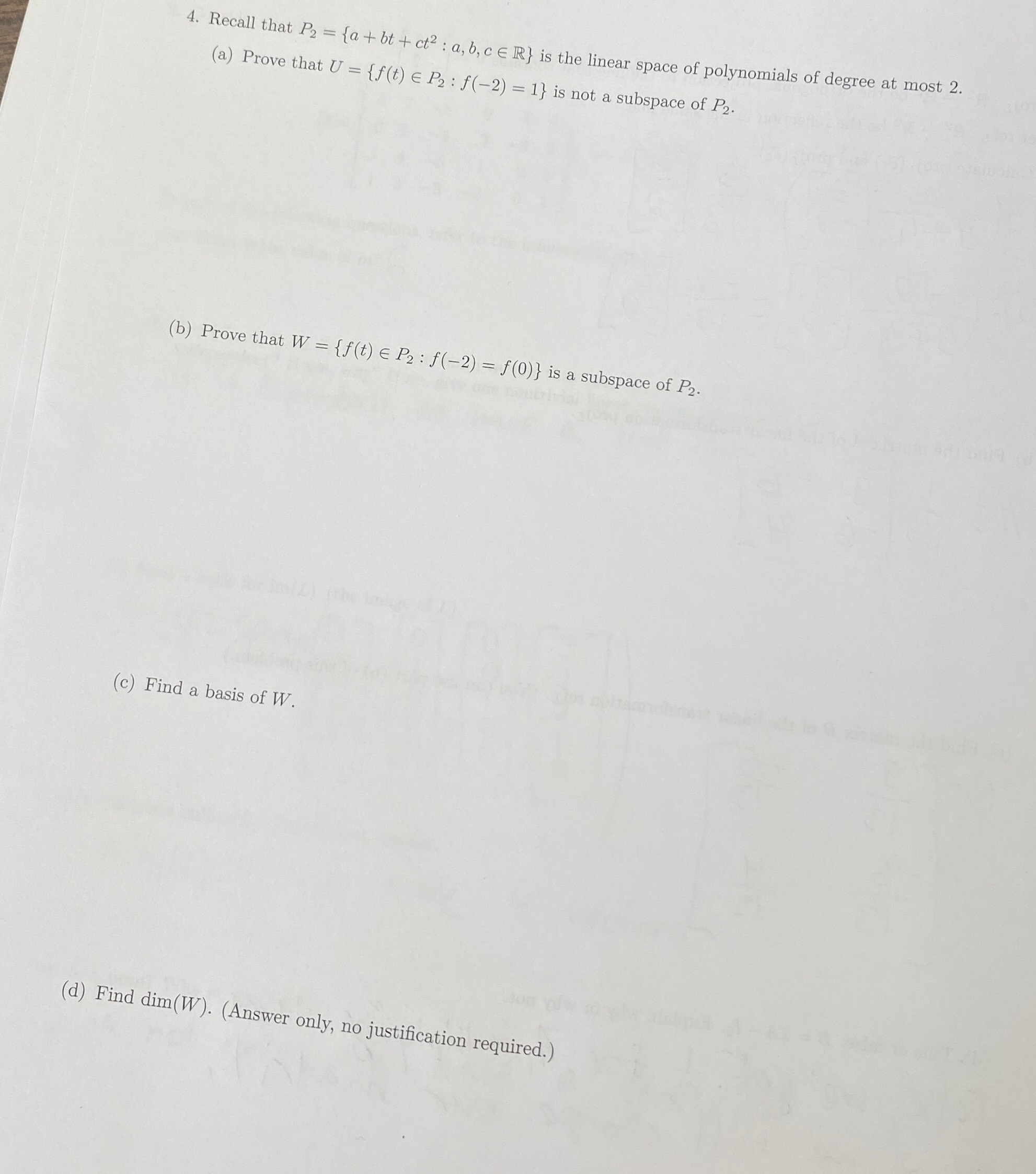 Solved 4. Recall that P2={a+bt+ct2:a,b,c∈R} is the linear | Chegg.com