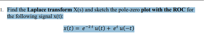 [Solved]: Find the Laplace transform X(s) and sketch the p