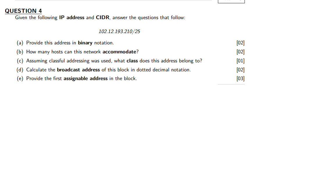 Solved Given the following IP address and CIDR, answer the | Chegg.com