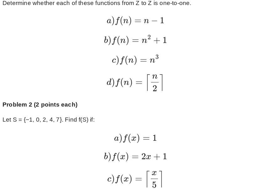 Solved ermine whether each of these functions from Z to Z is | Chegg.com