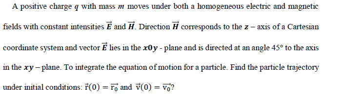 Solved A positive charge q with mass m moves under both a | Chegg.com