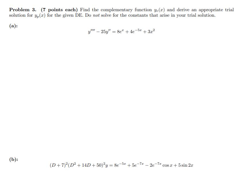 Solved Problem 3. (7 points each) Find the complementary | Chegg.com