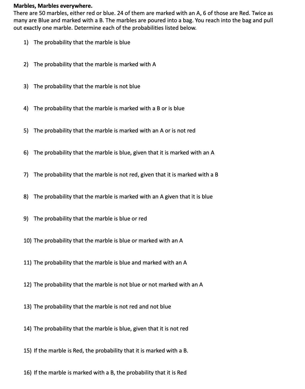 Solved Marbles, Marbles everywhere. There are 50 marbles, | Chegg.com