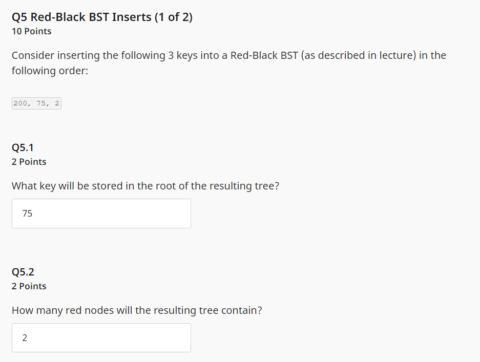 Solved Q5 Red-Black BST Inserts (1 of 2 ) 10 Points Consider | Chegg.com