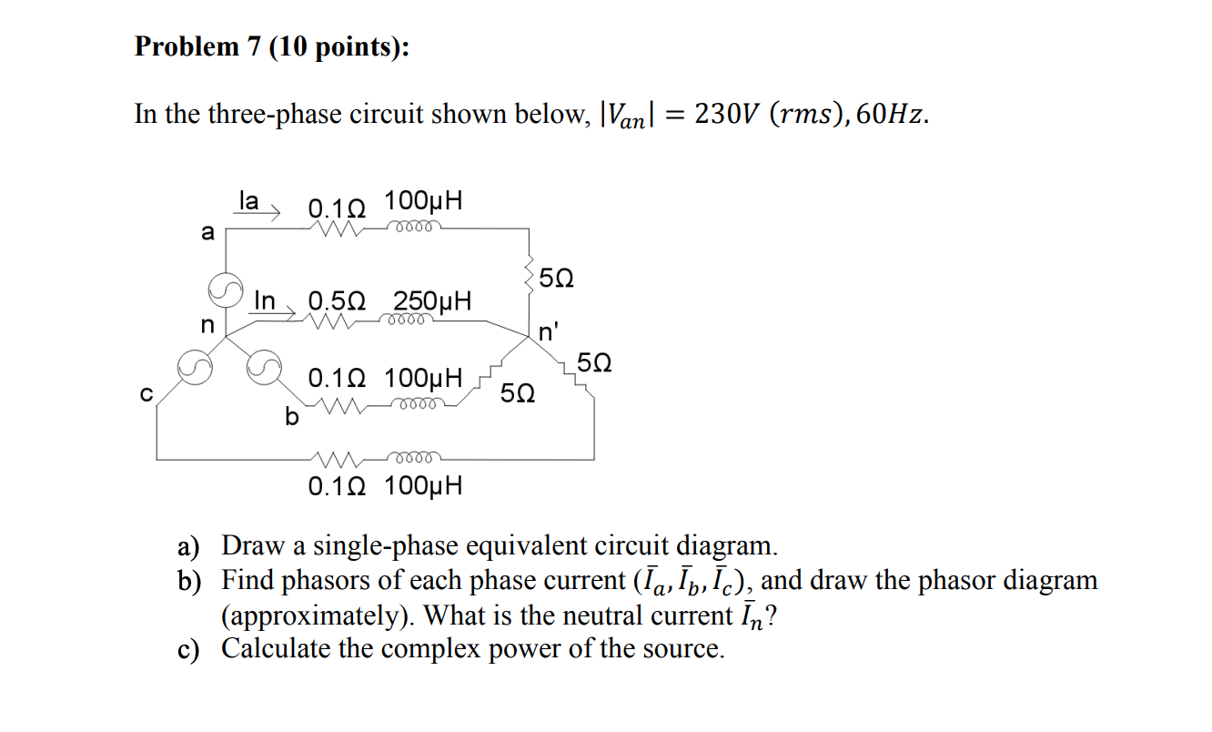 Solved Problem 7 (10 points): In the three-phase circuit | Chegg.com