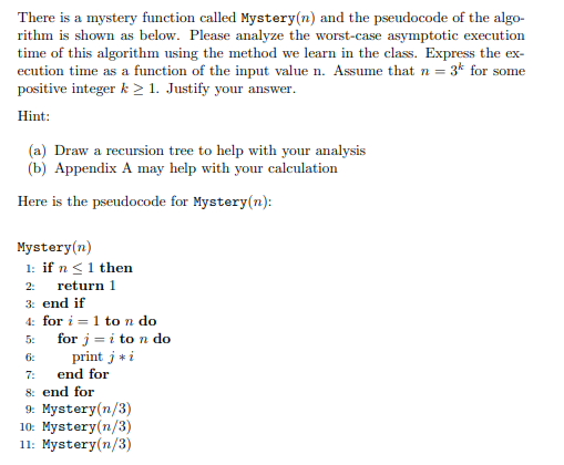 Solved There is a mystery function called Mystery(n) and the | Chegg.com