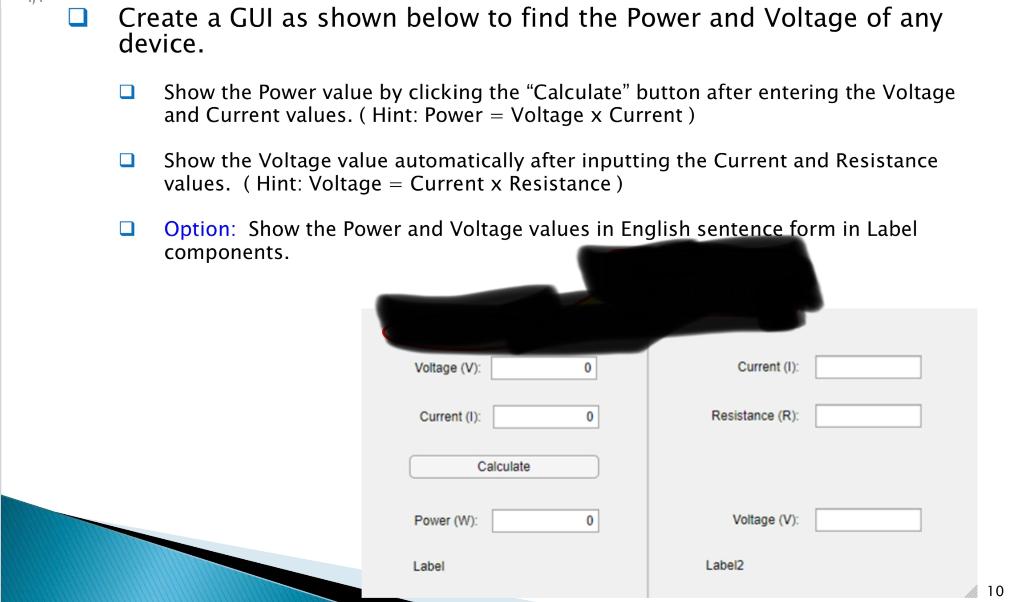 Solved Create a GUI as shown below to find the Power and | Chegg.com