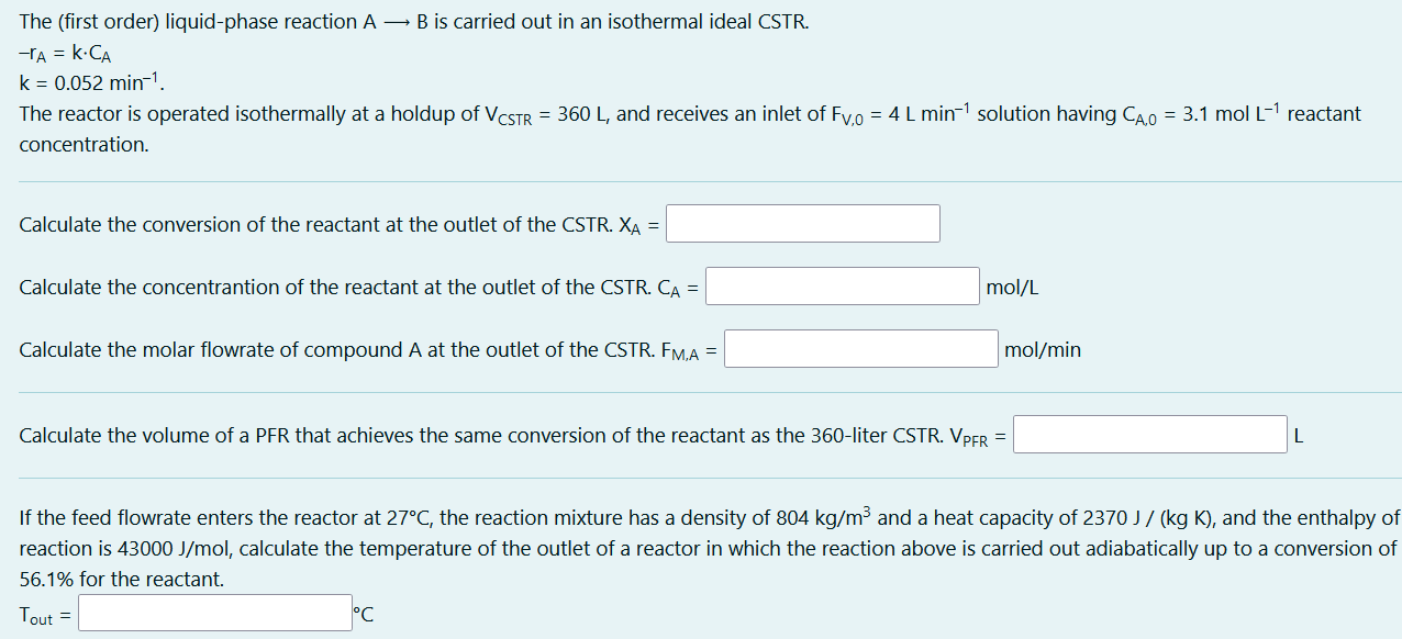Solved The (first order) liquid-phase reaction A B is | Chegg.com